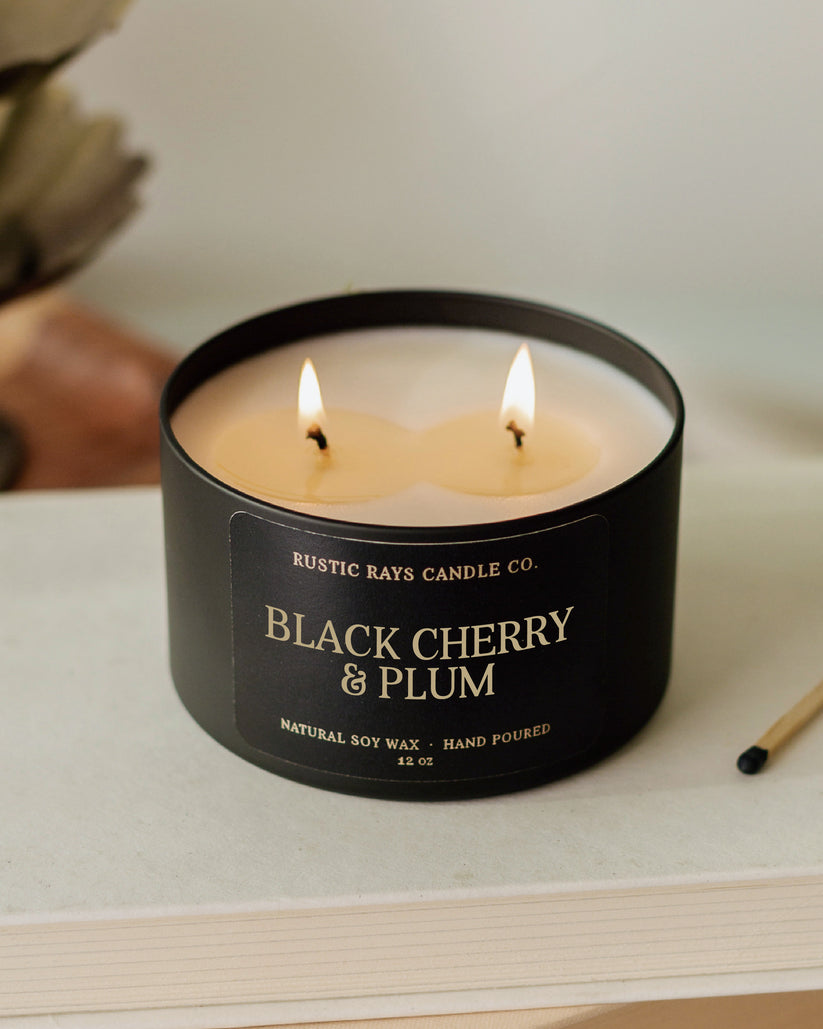 Black Cherry & Plum Candle | 12 oz Tin – Rustic Rays Candle Co.