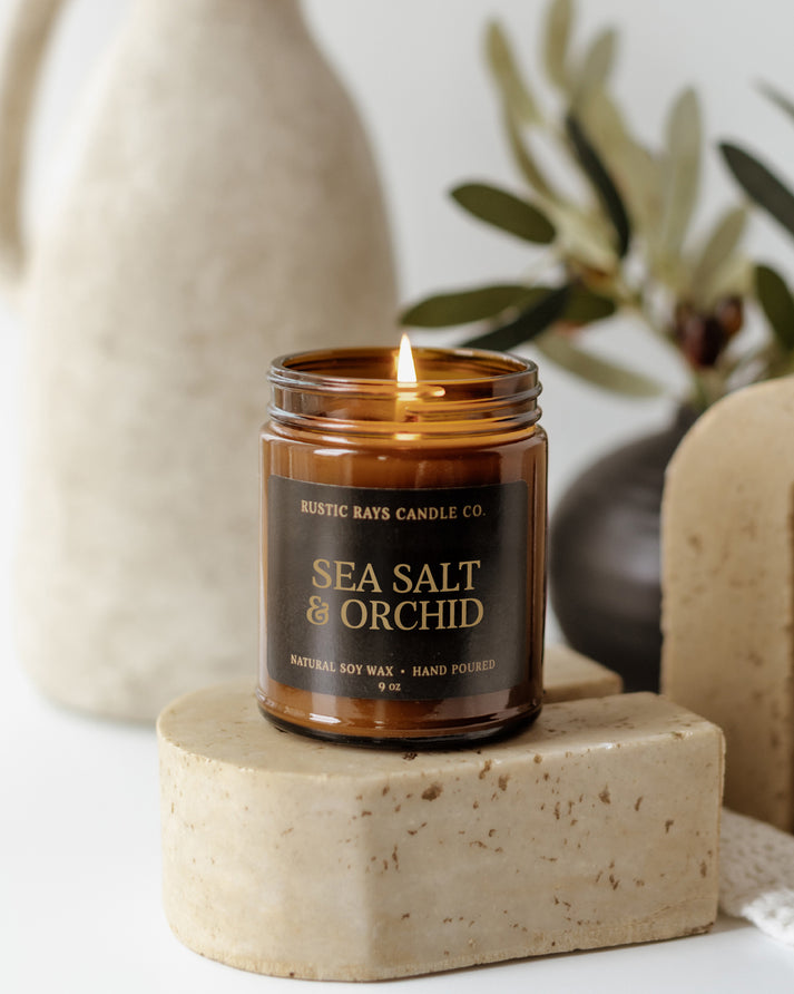 Sea Salt & Orchid Candle | 9 oz Amber Jar – Rustic Rays Candle Co.